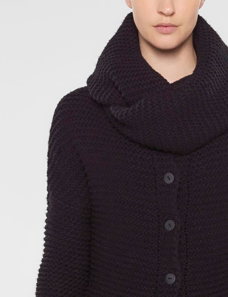 Black wool shawl neck short cardigan by Sarah Pacini