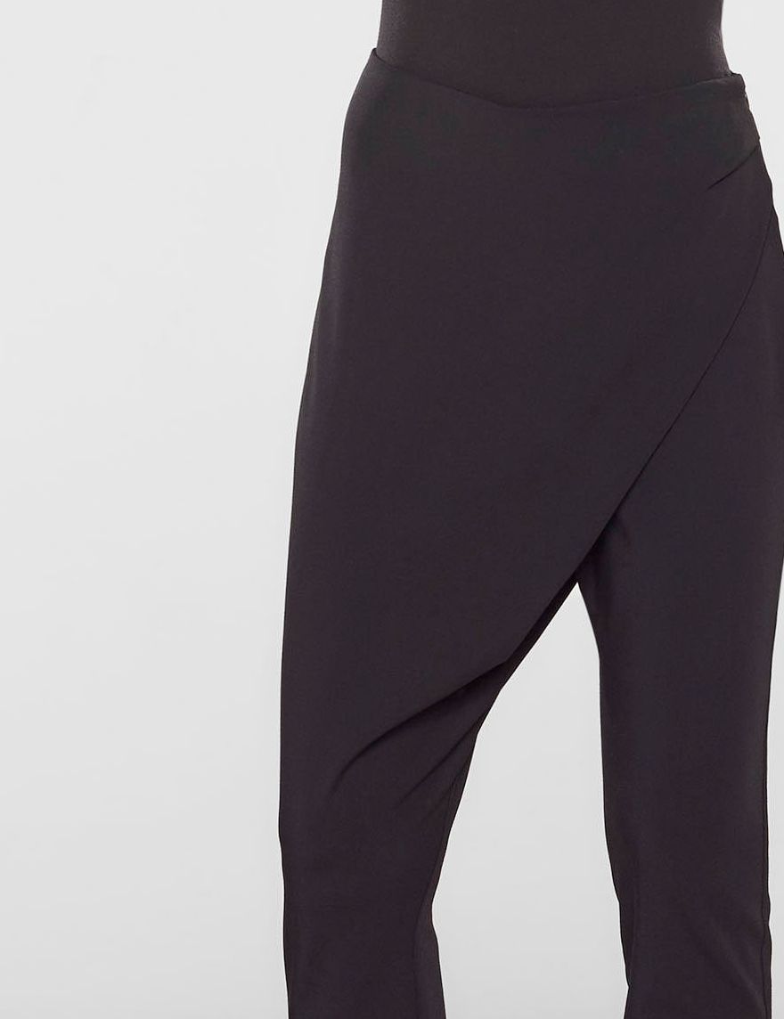 Black wool asymmetrical pants by Sarah Pacini