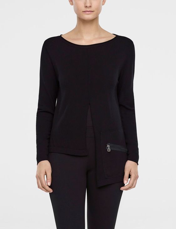 Black viscose asymmetric sweater by Sarah Pacini