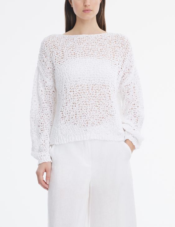 White mako cotton sweater - exotic knit by Sarah Pacini